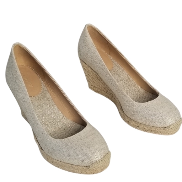 J. Crew | Shoes | J Crew Seville Espadrille Wedges Metallic Canvas Size ...
